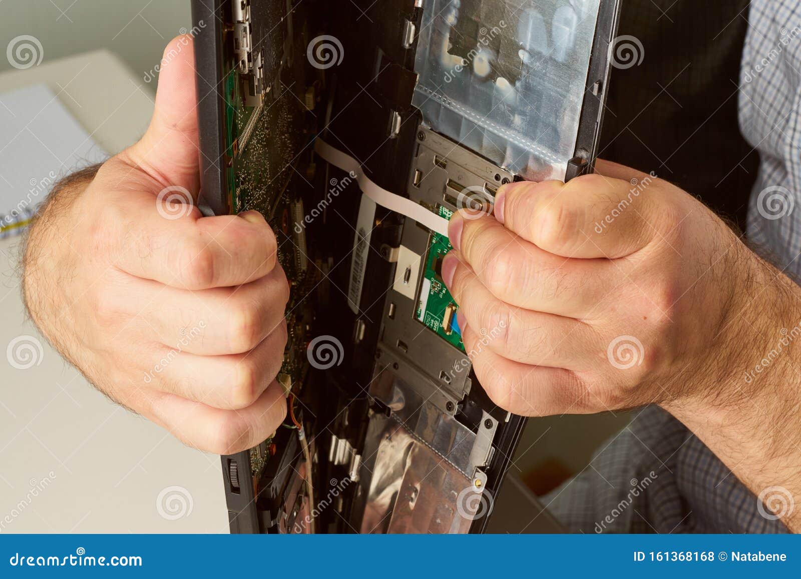 Man Breaks Hands Computer. Rips Laptop in Two. the Concept of Fatigue ...