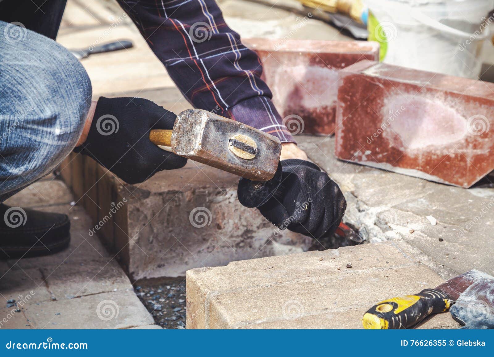 Man Breaks Masonry Hammer and Chisel Stock Image - Image of sledge ...