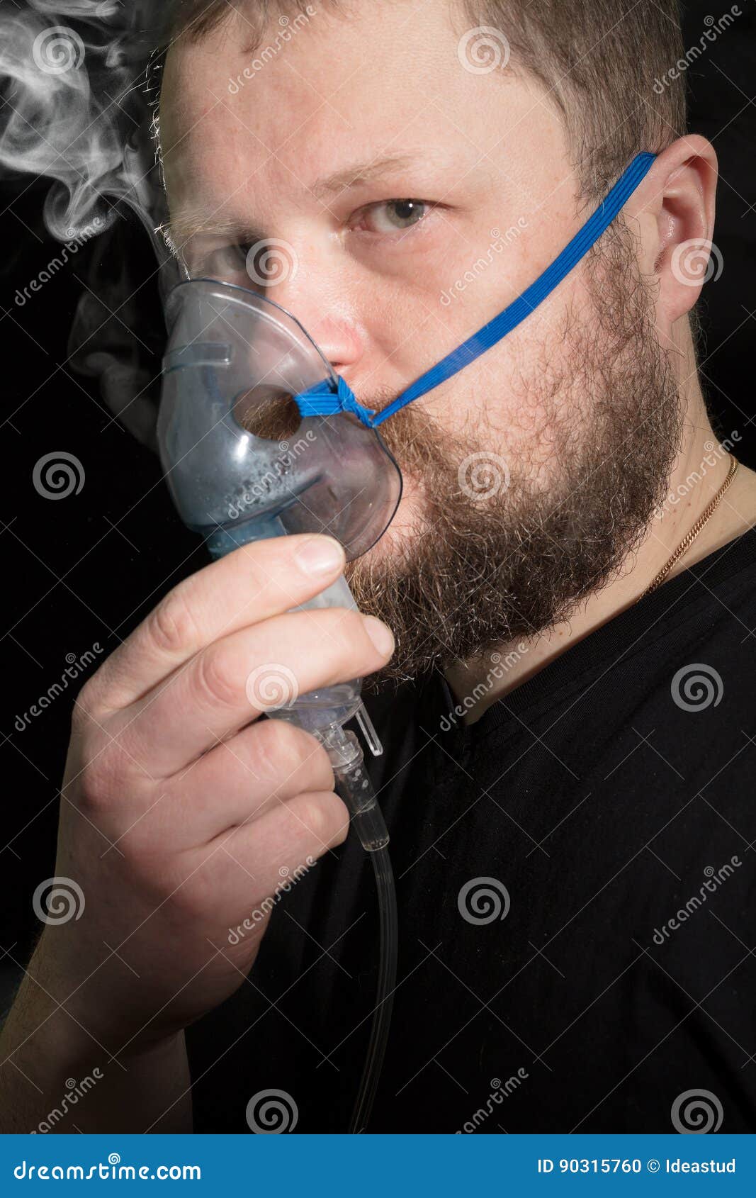 Man Breathing through Nebulizer Mask Stock Photo - Image of breathing ...