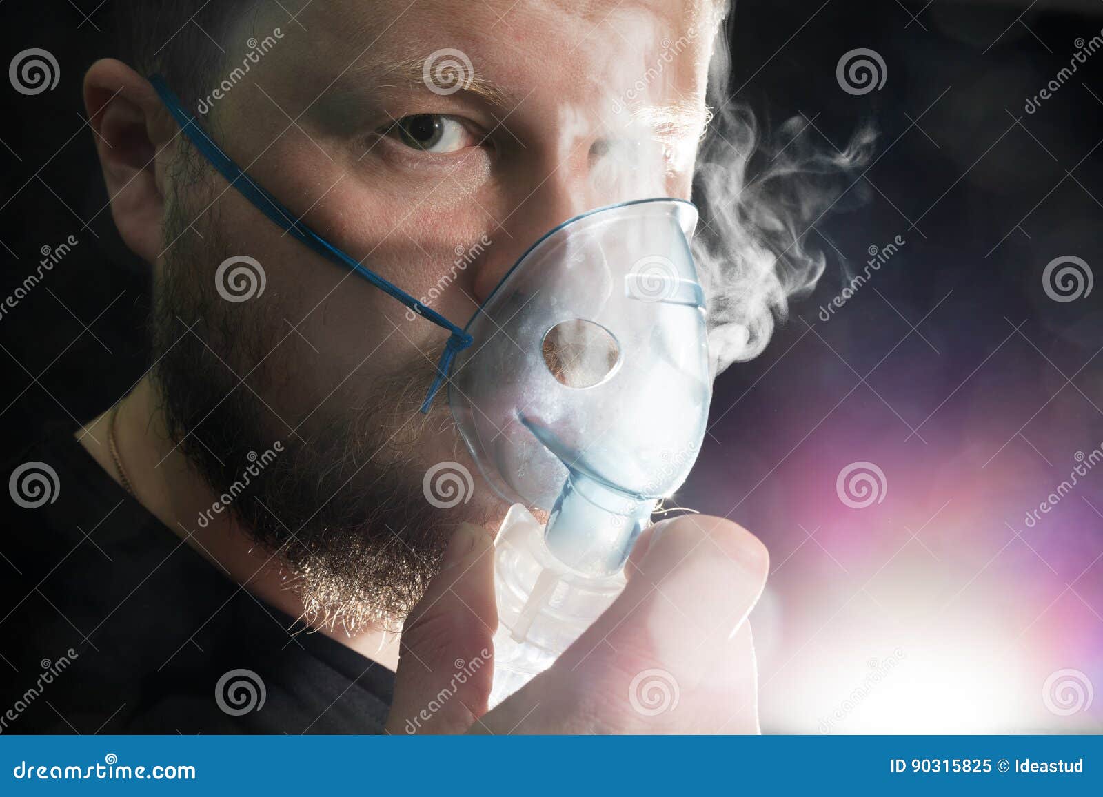 Man Breathing through Nebulizer Mask Stock Image - Image of breathe ...