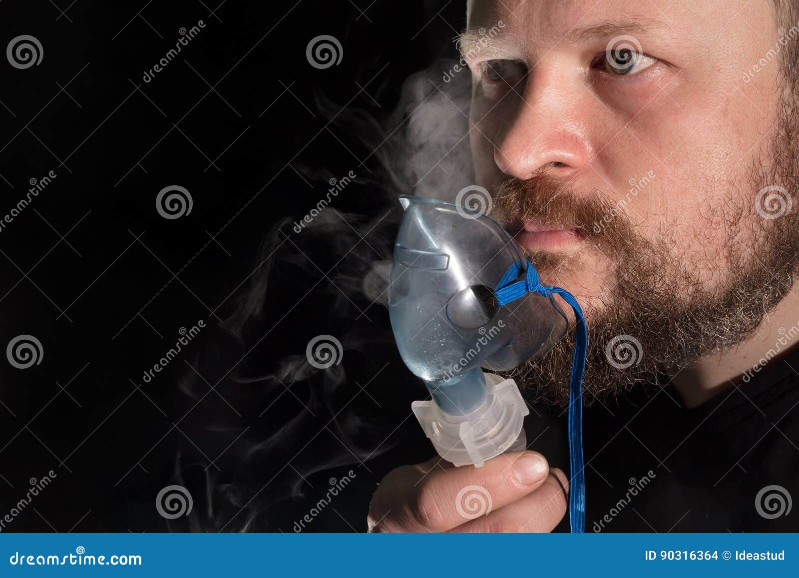 Man Breathing through Nebulizer Mask Stock Photo - Image of breathe ...