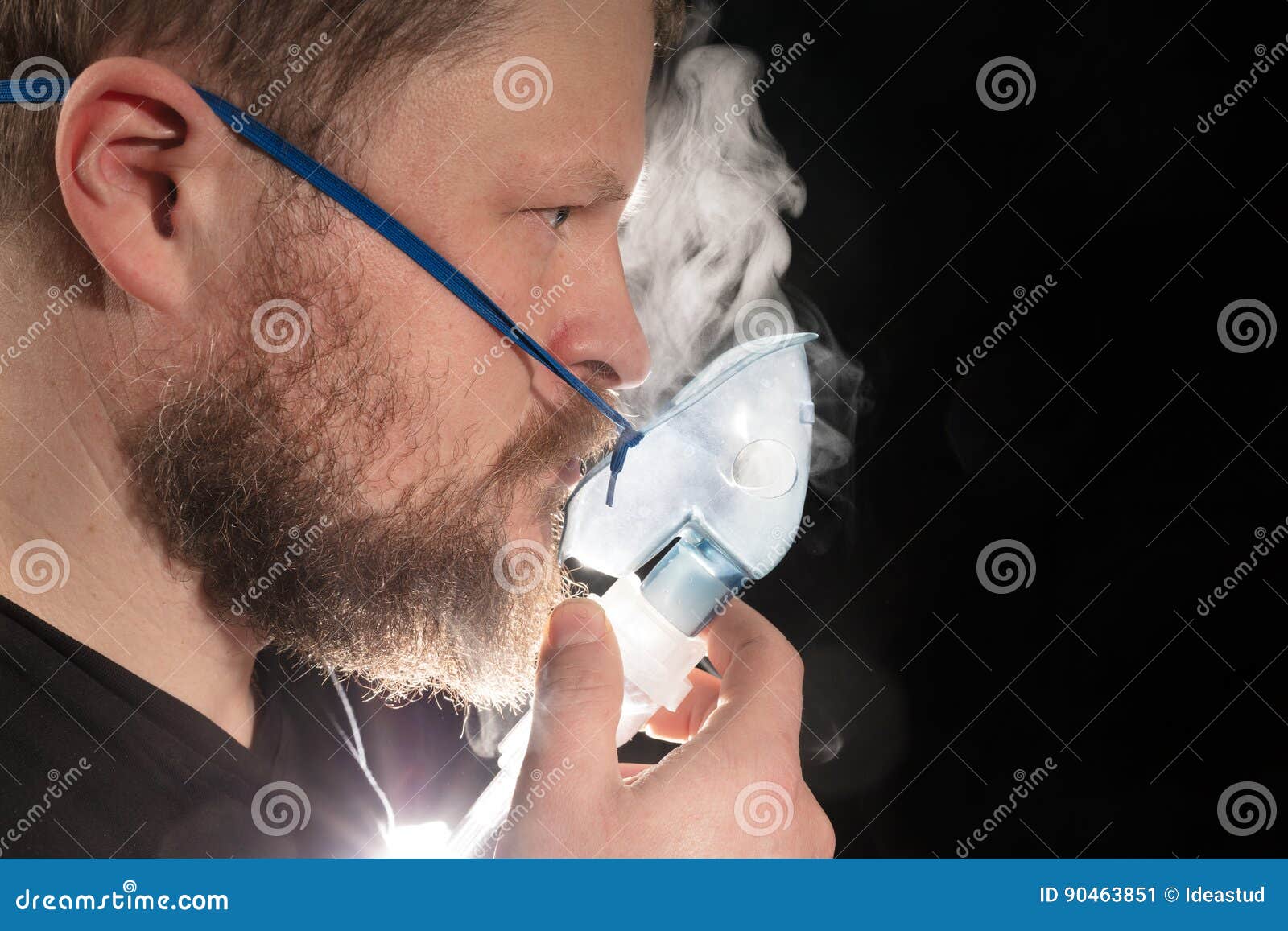 Man Breathing through Nebulizer Mask Stock Image - Image of patient ...