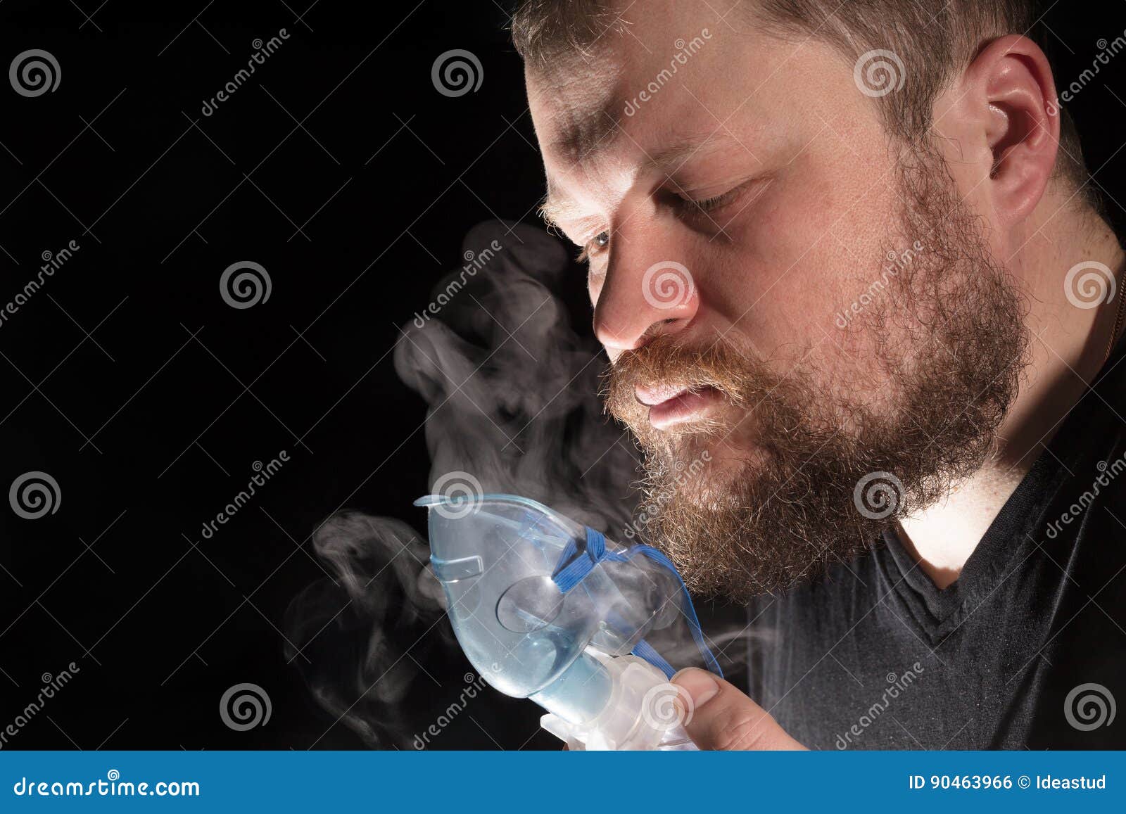 Man Breathing through Nebulizer Mask Stock Photo - Image of equipment ...
