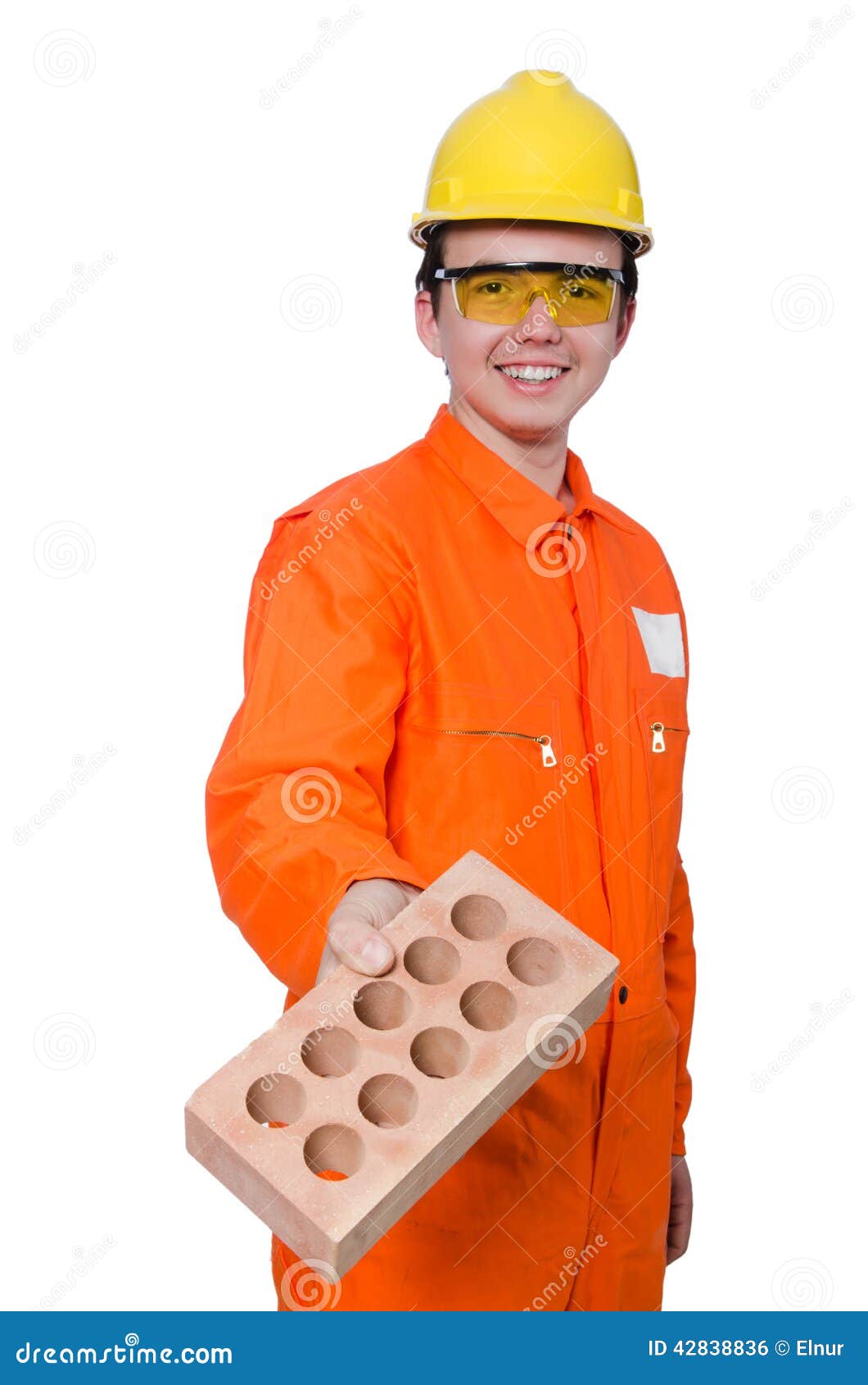 Man with brick isolated stock photo. Image of build, builder - 42838836