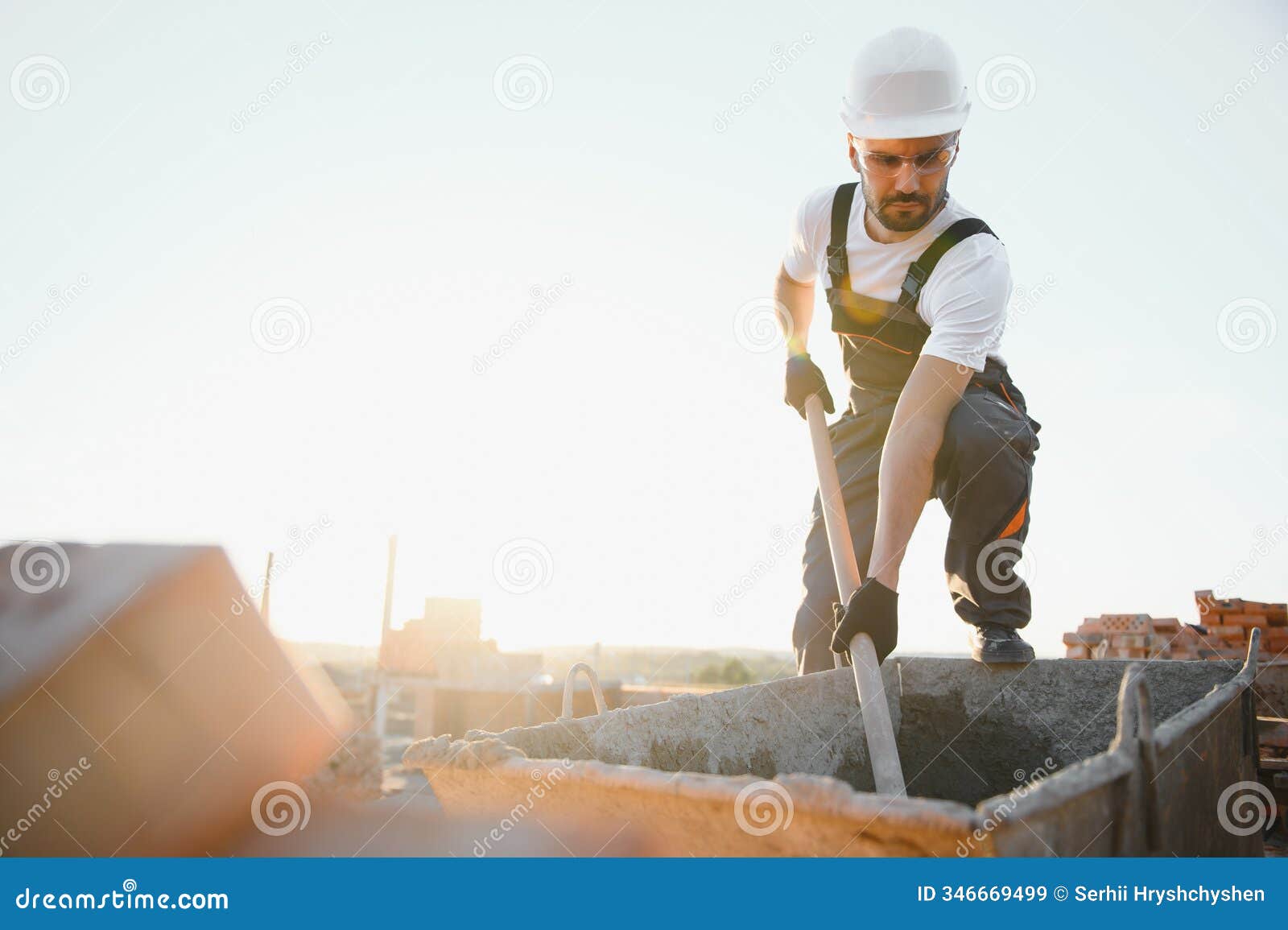 Man Bricklayer Installing Bricks on Construction Site Stock Image ...