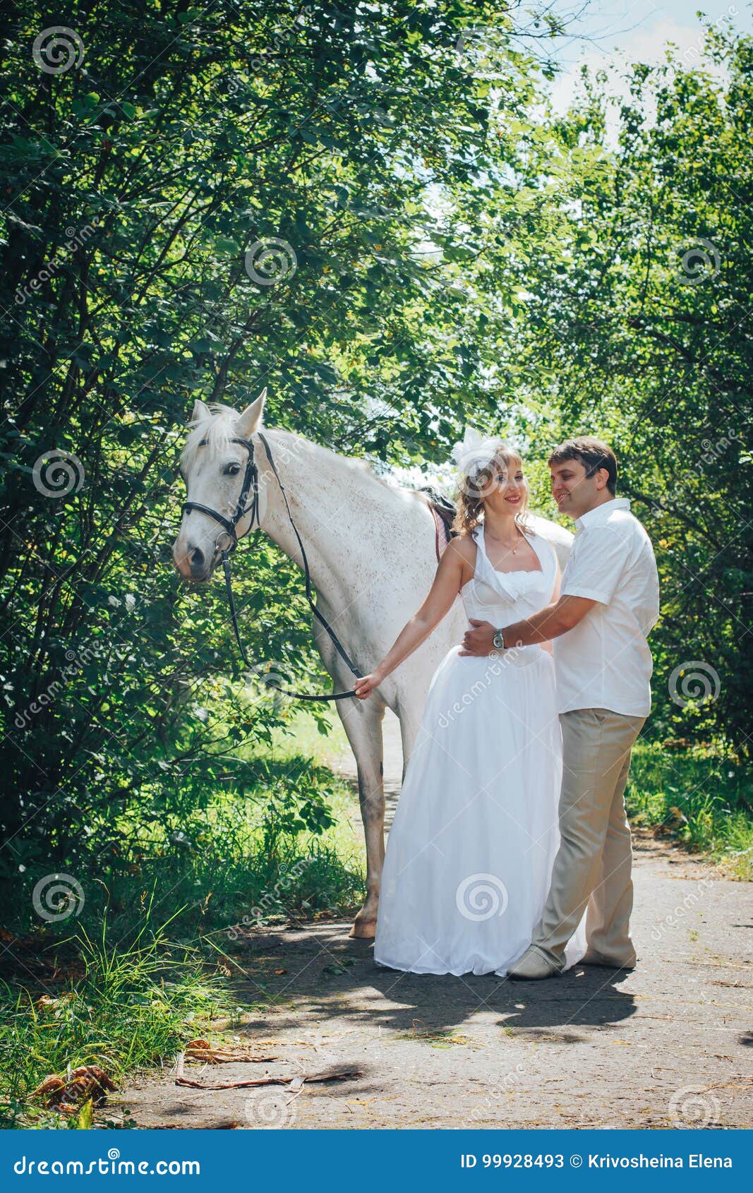 Man, Bride and White Horse in the Park Stock Image - Image of ...