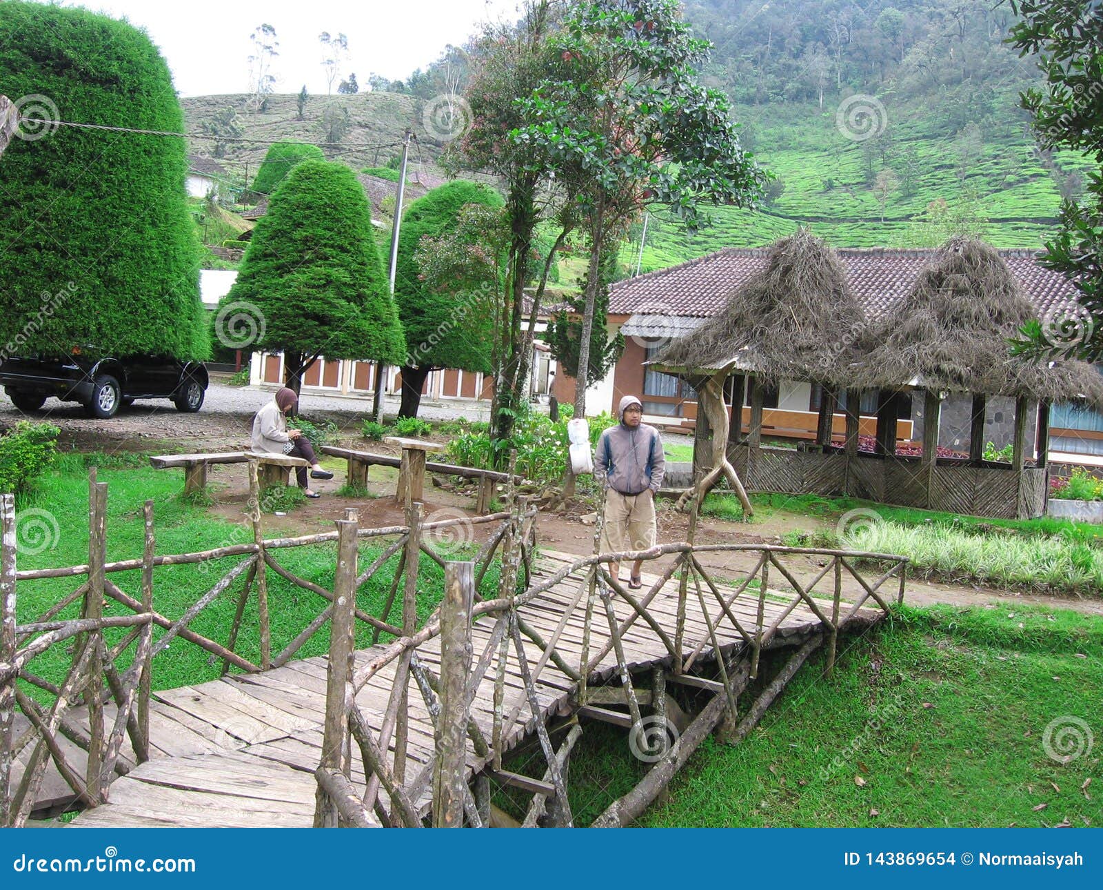 Man at Bridge on the Road of Bukit Jamur Rancabolang Ciwidey West Java ...