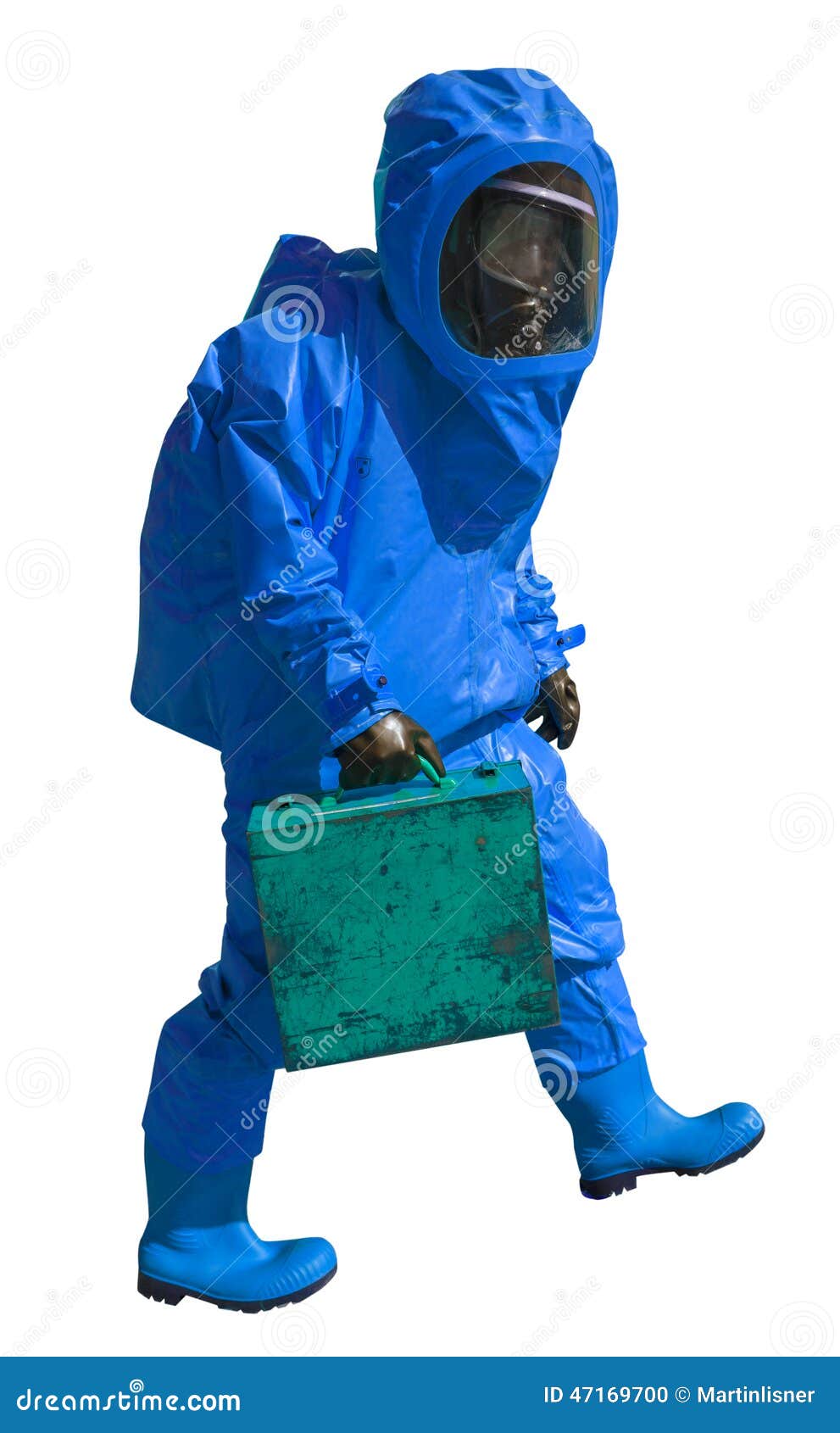 Man with Briefcase in Protective Hazmat Suit, Isolated on White ...