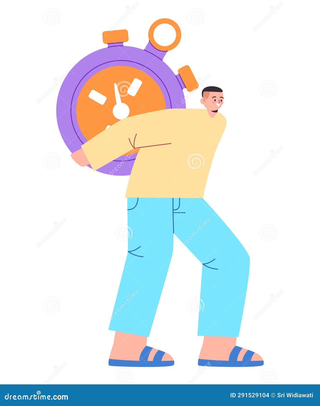 Man Bring Heavy Clock Stopwatch Time Pressure Overwork Overload Concept ...