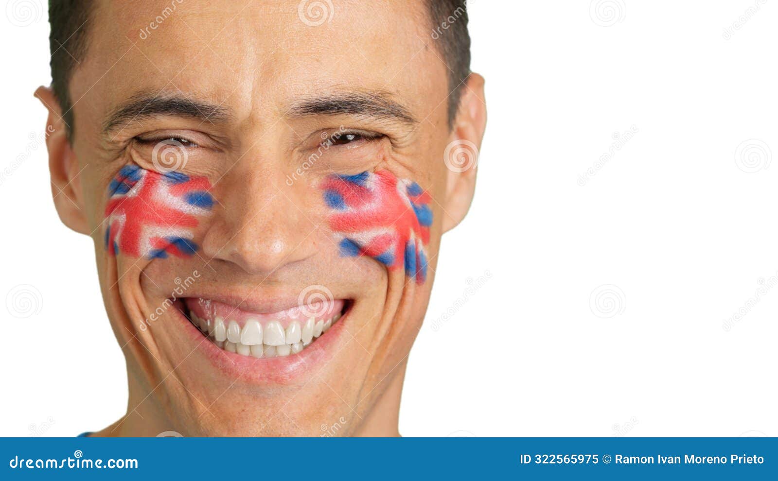 Man with a British Flag Painted on the Face Smiling Stock Image - Image ...