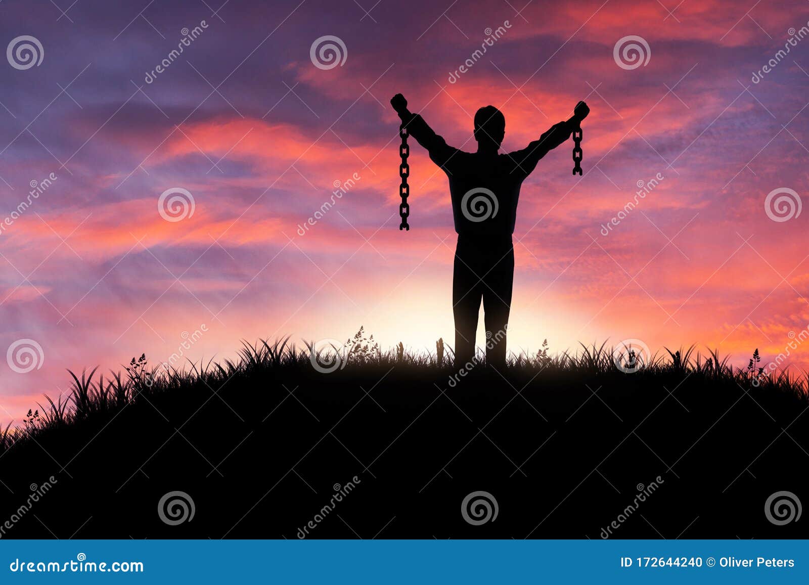 Man with broken chains stock photo. Image of person - 172644240