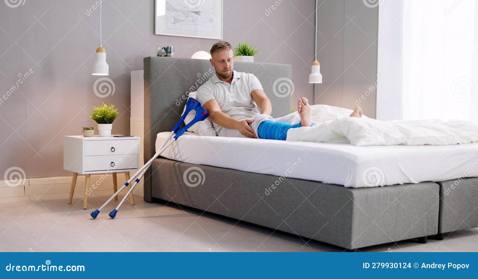 Man with Broken Leg after Accident Stock Photo - Image of room ...