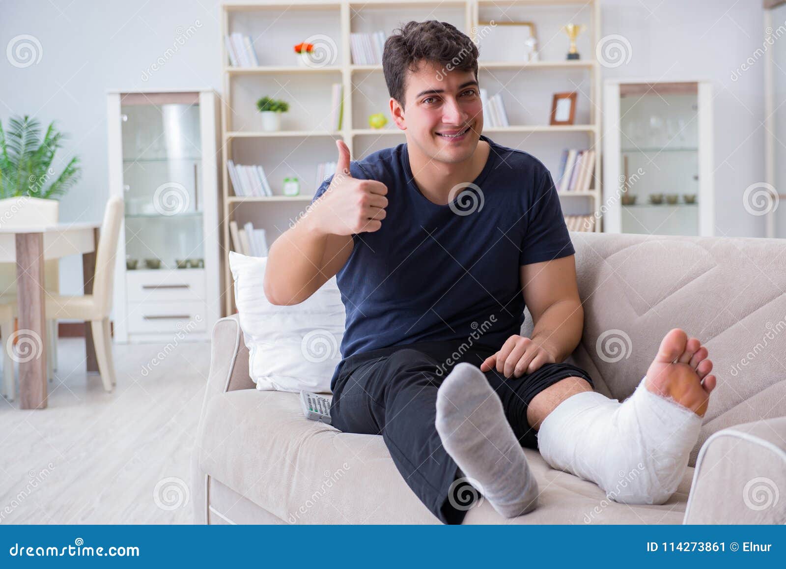 The Man with Broken Leg Recovering at Home Stock Image - Image of ...