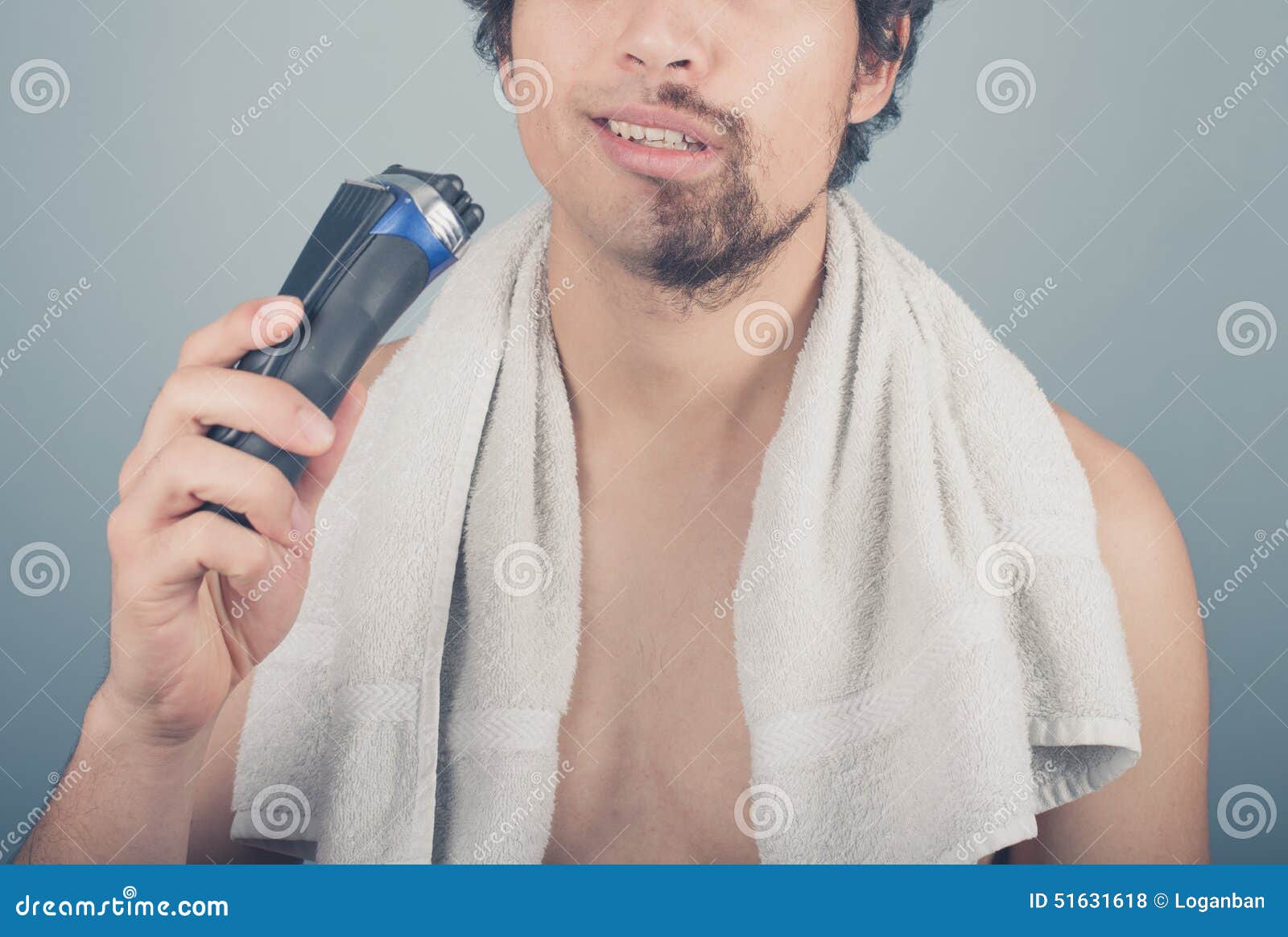 Man with Broken Razor Cannot Finish Shaving Stock Photo - Image of ...