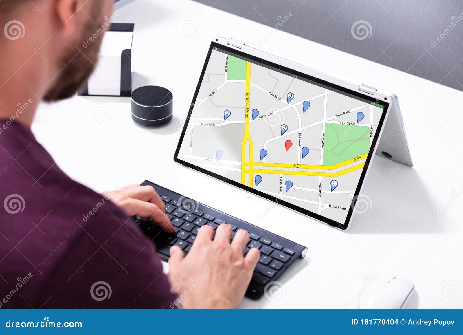 Man Browsing GPS Map on Laptop Stock Photo - Image of keyboard, casual ...