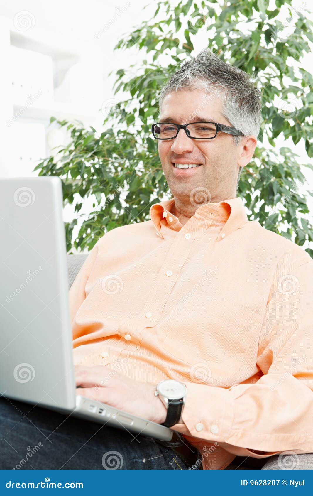 Man browsing internet stock image. Image of furniture - 9628207
