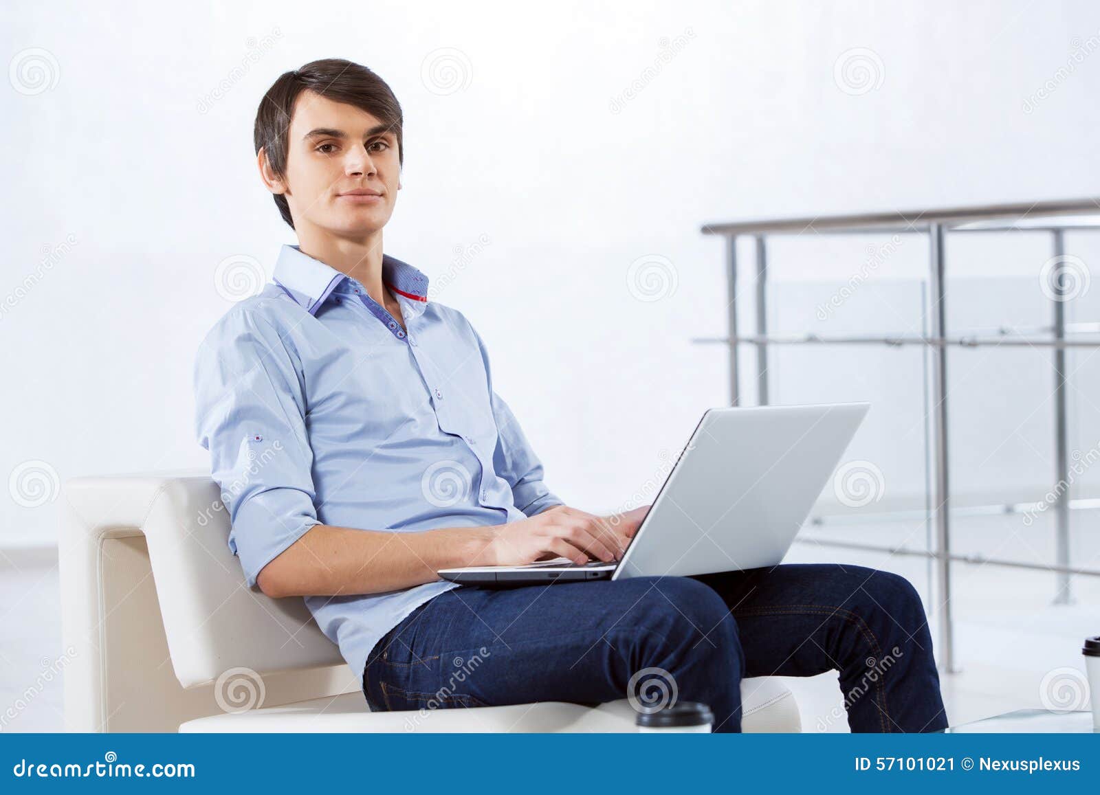 Man browsing web stock image. Image of white, table, young - 57101021