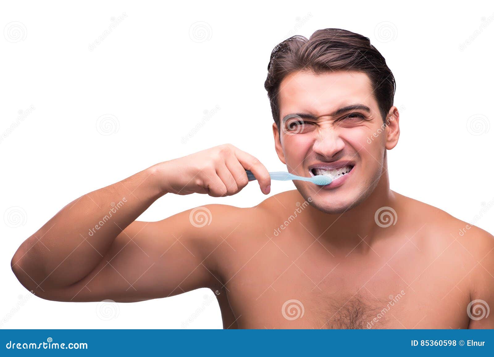 The Man Brushing His Teeth Isolated on White Stock Photo - Image of ...