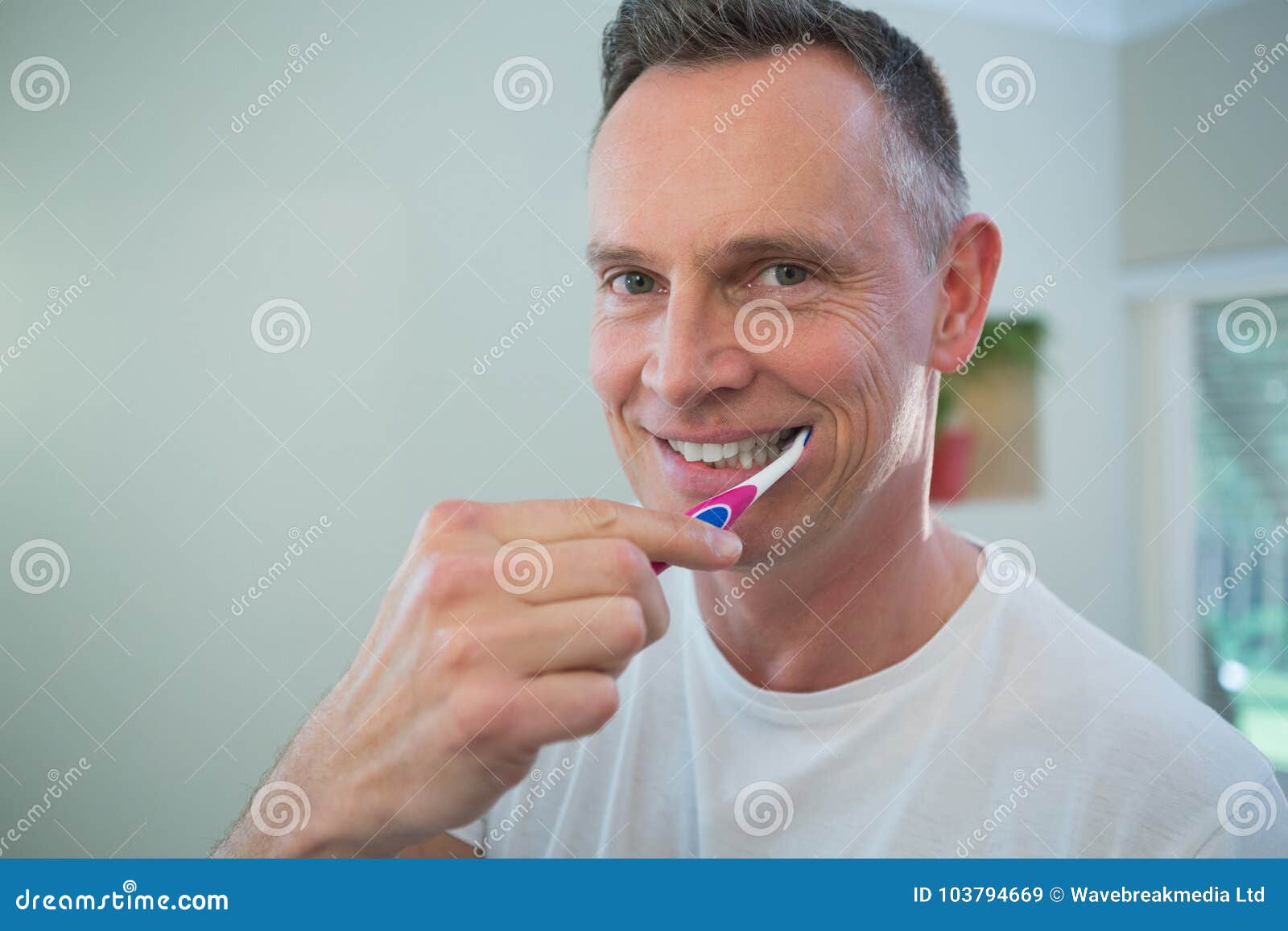 Man Brushing His Teeth with Toothbrush Stock Image - Image of domicile ...
