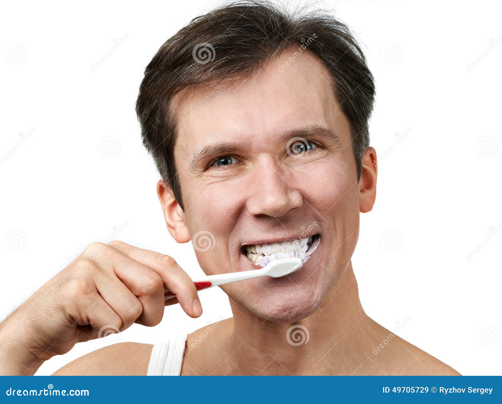 Man brushing his teeth stock image. Image of happy, clean - 49705729