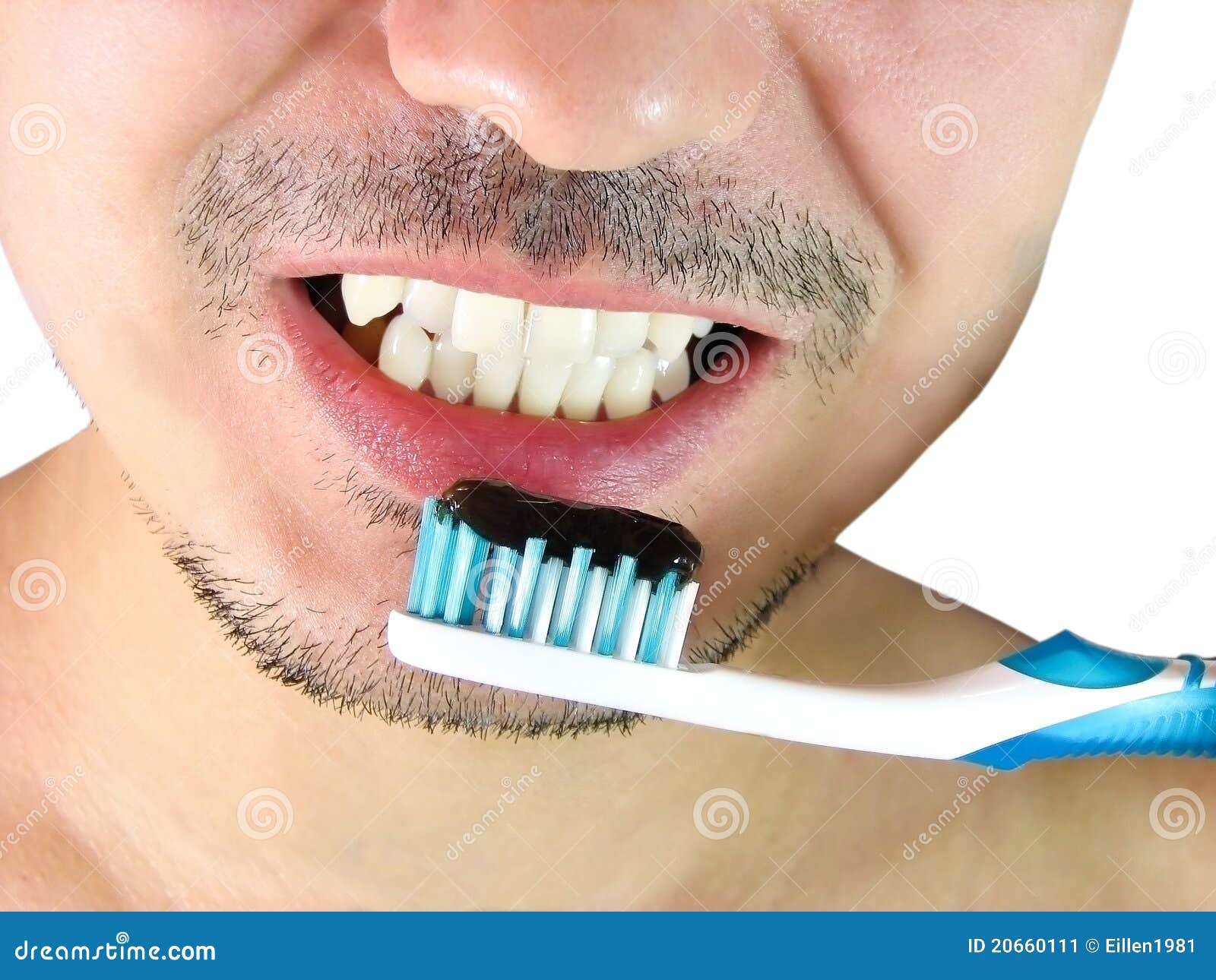 Man, Brushing Teeth with a Blue Tooth Brush Stock Image - Image of lips ...