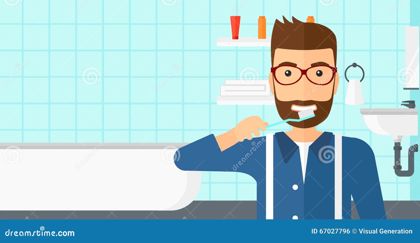 Man brushing teeth. stock vector. Illustration of male - 67027796