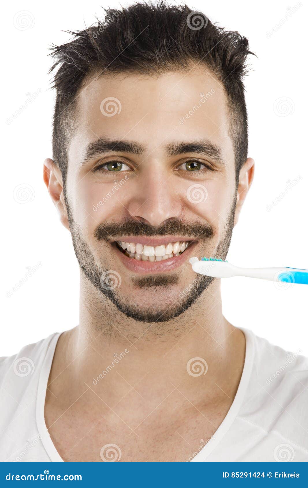 Man brushing the teeth stock photo. Image of mouth, portrait - 85291424