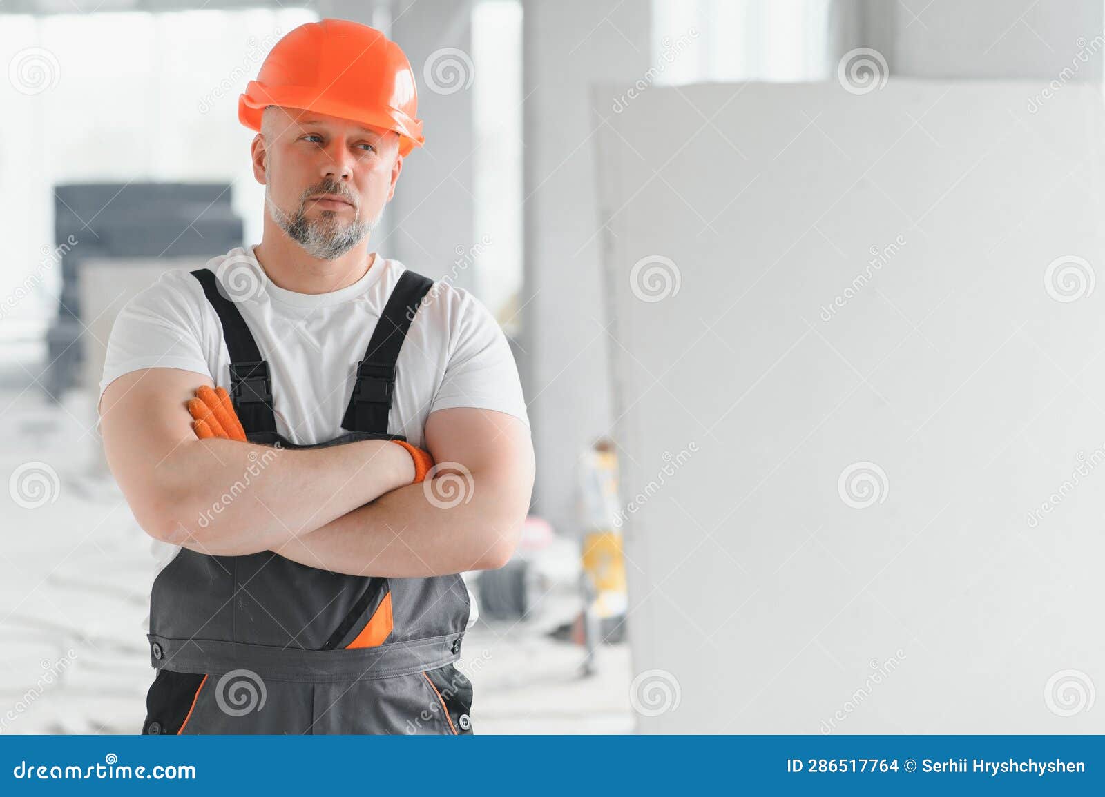 Man Builder. Architect is Standing in Building. Portrait of Thinking ...