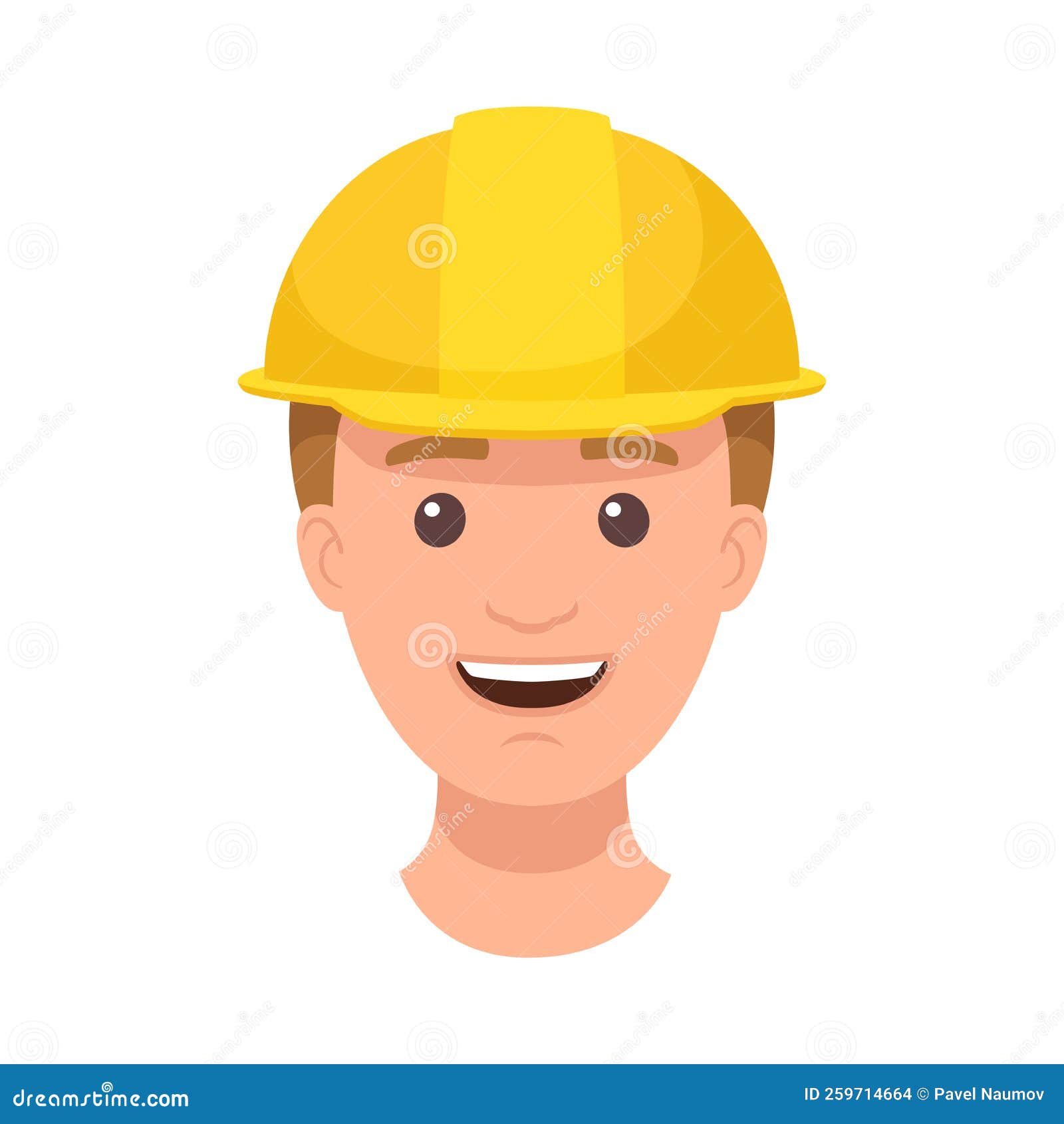 Man Builder Character Head in Yellow Hard Hat and Smiling Face ...