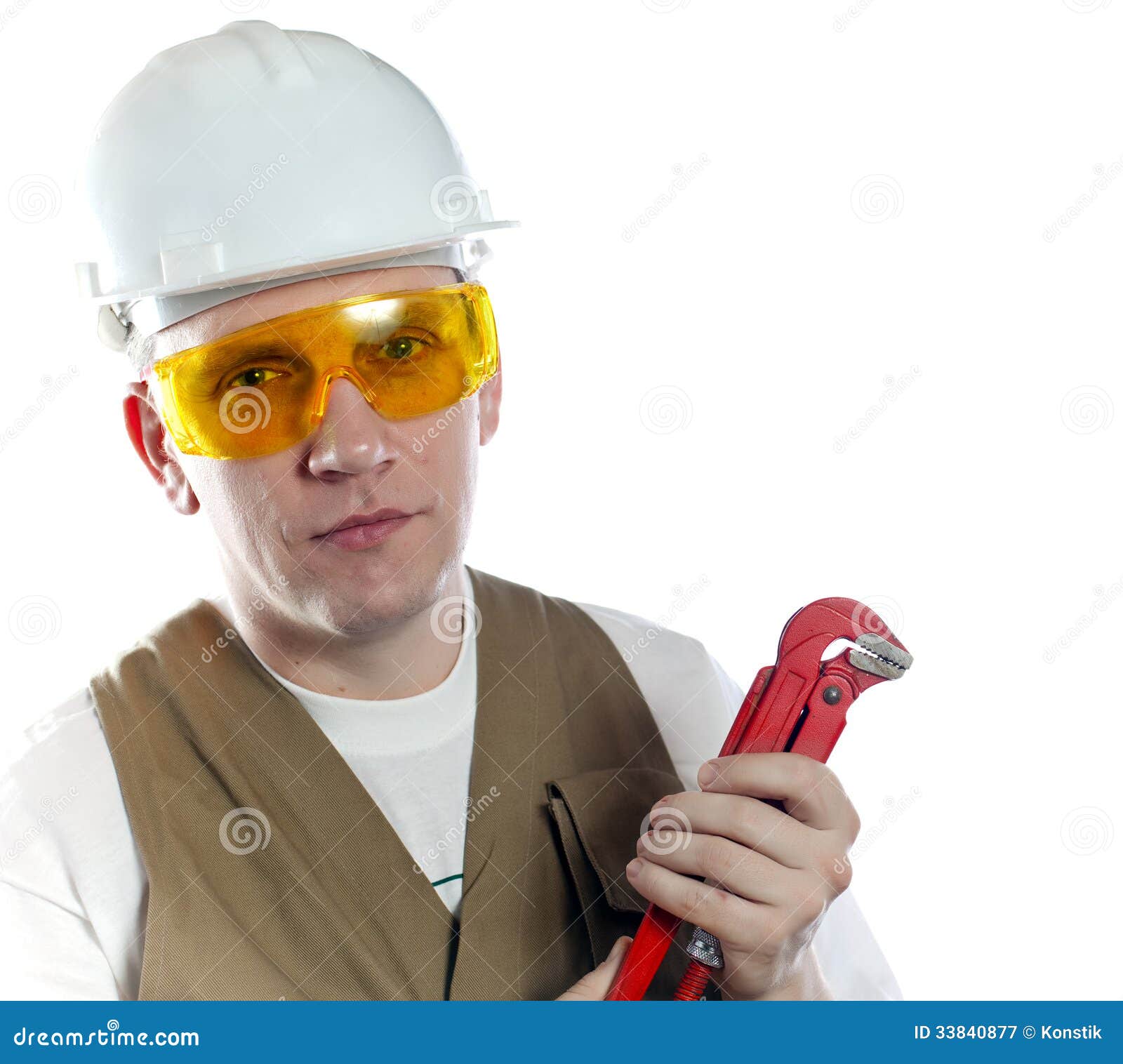 The Man, the Builder, in Goggles and a Helmet. Stock Image - Image of ...