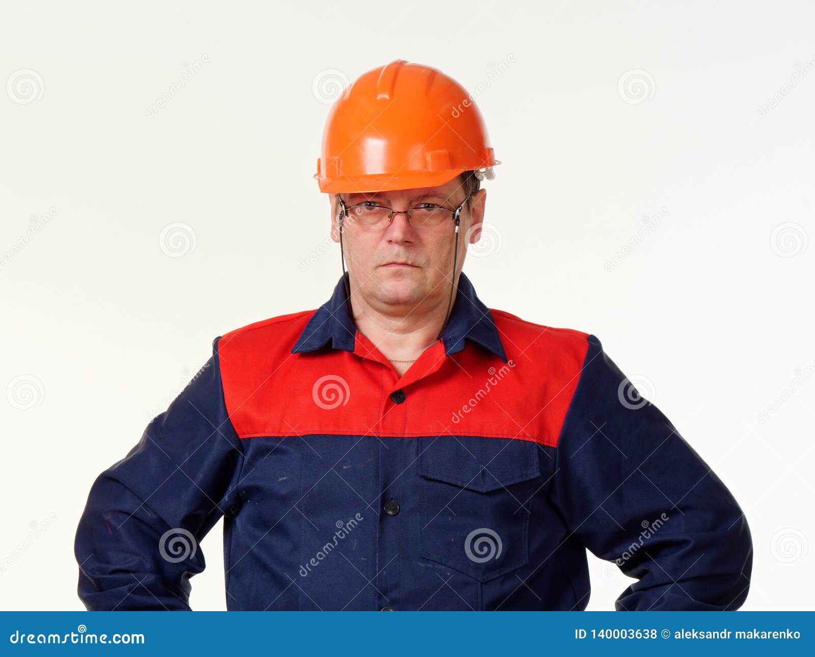 Man in Builder Overalls on White Background Stock Photo - Image of ...