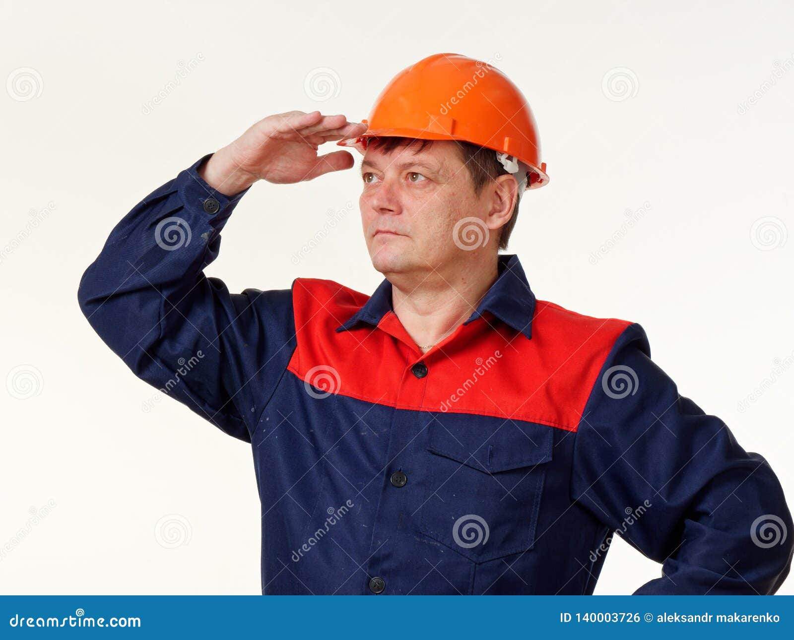 Man in Builder Overalls on White Background Stock Photo - Image of ...