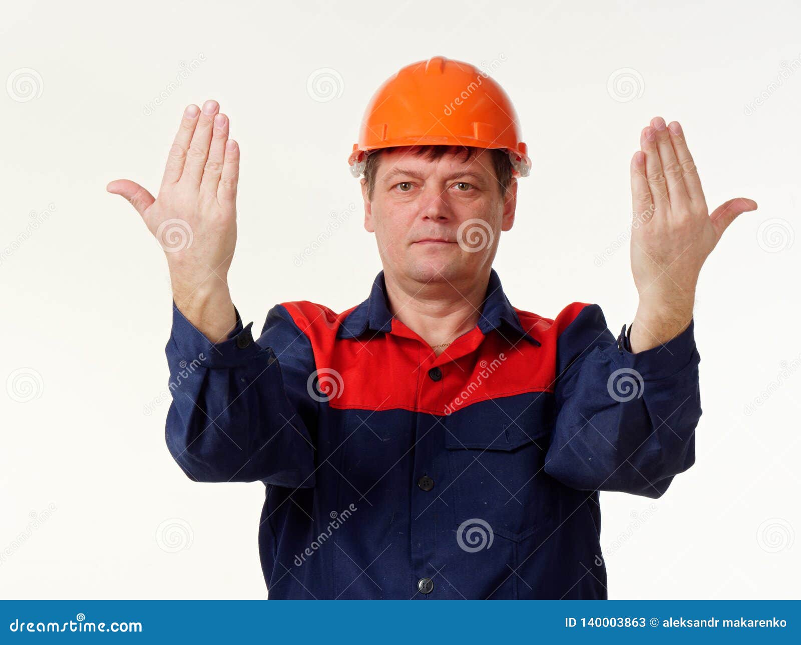 Man in Builder Overalls on White Background Stock Image - Image of ...