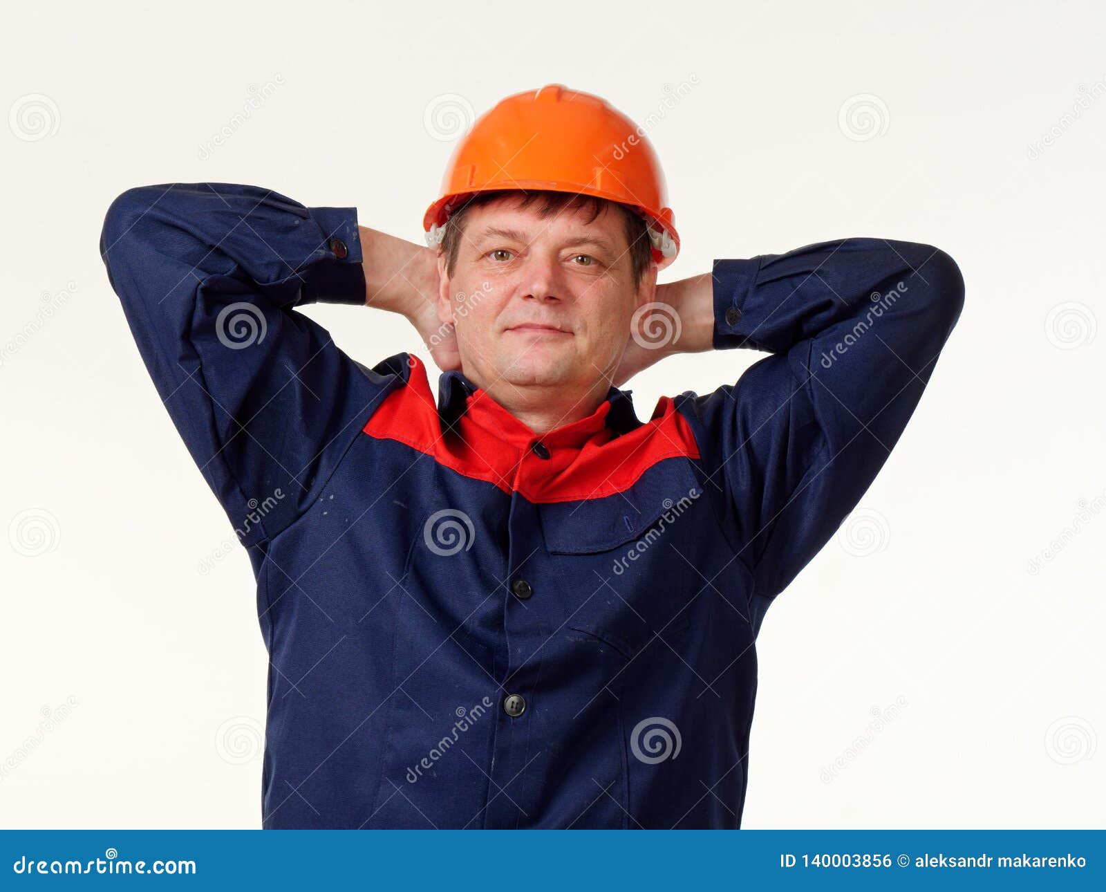 Man in Builder Overalls on White Background Stock Photo - Image of ...