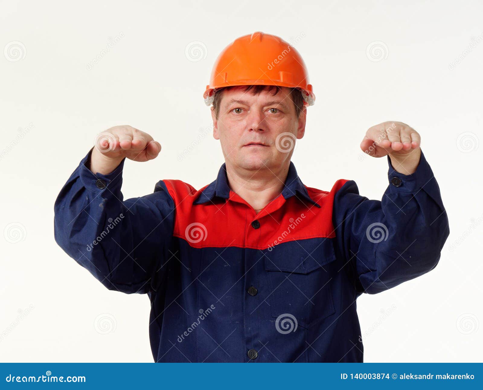 Man in Builder Overalls on White Background Stock Photo - Image of ...