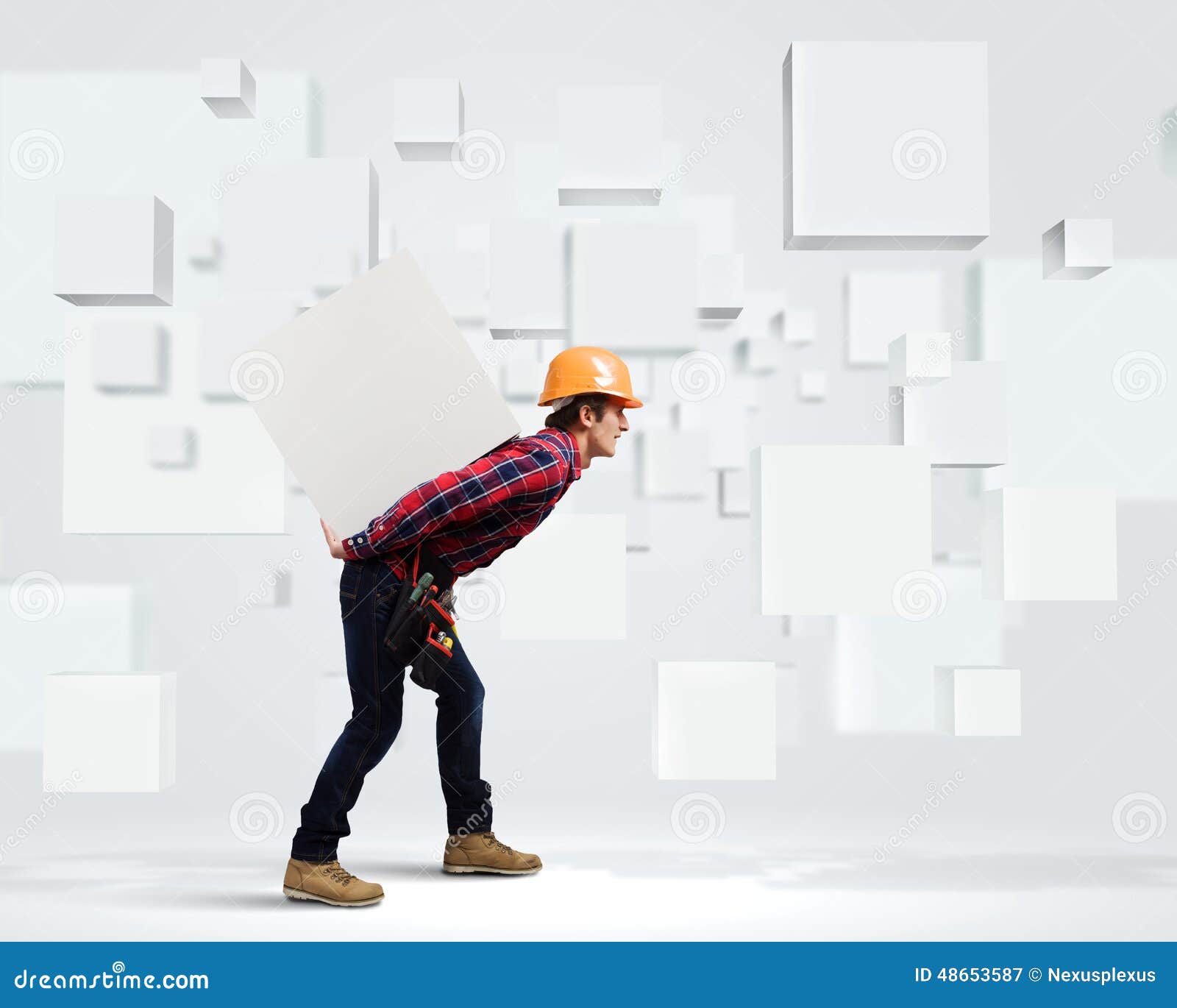 Man Builder Presenting Something Stock Image - Image of burden ...