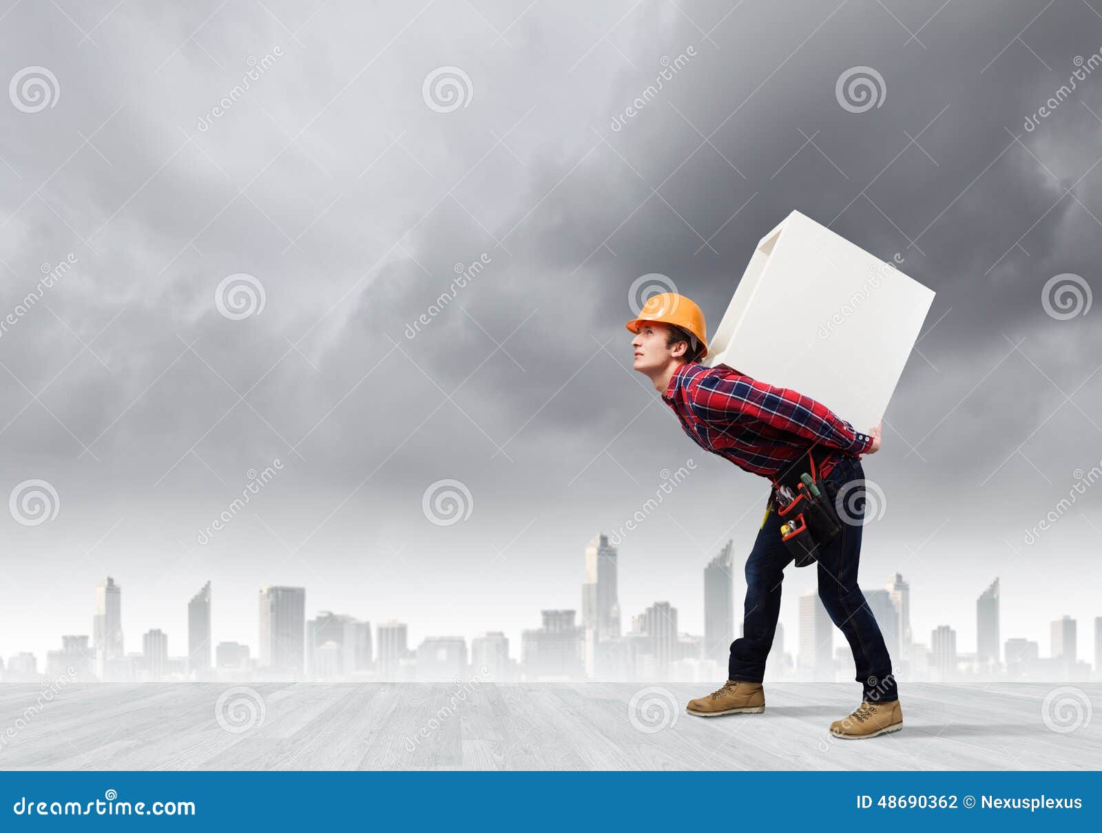 Man Builder Presenting Something Stock Photo - Image of hard, work ...