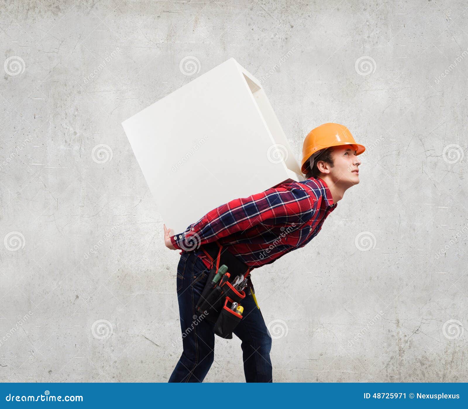 Man Builder Presenting Something Stock Image - Image of holding, carry ...