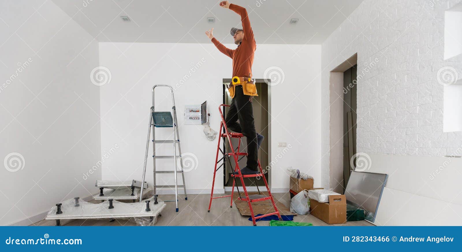 Man Builder, Repair Works in Apartment. Stock Photo - Image of ...