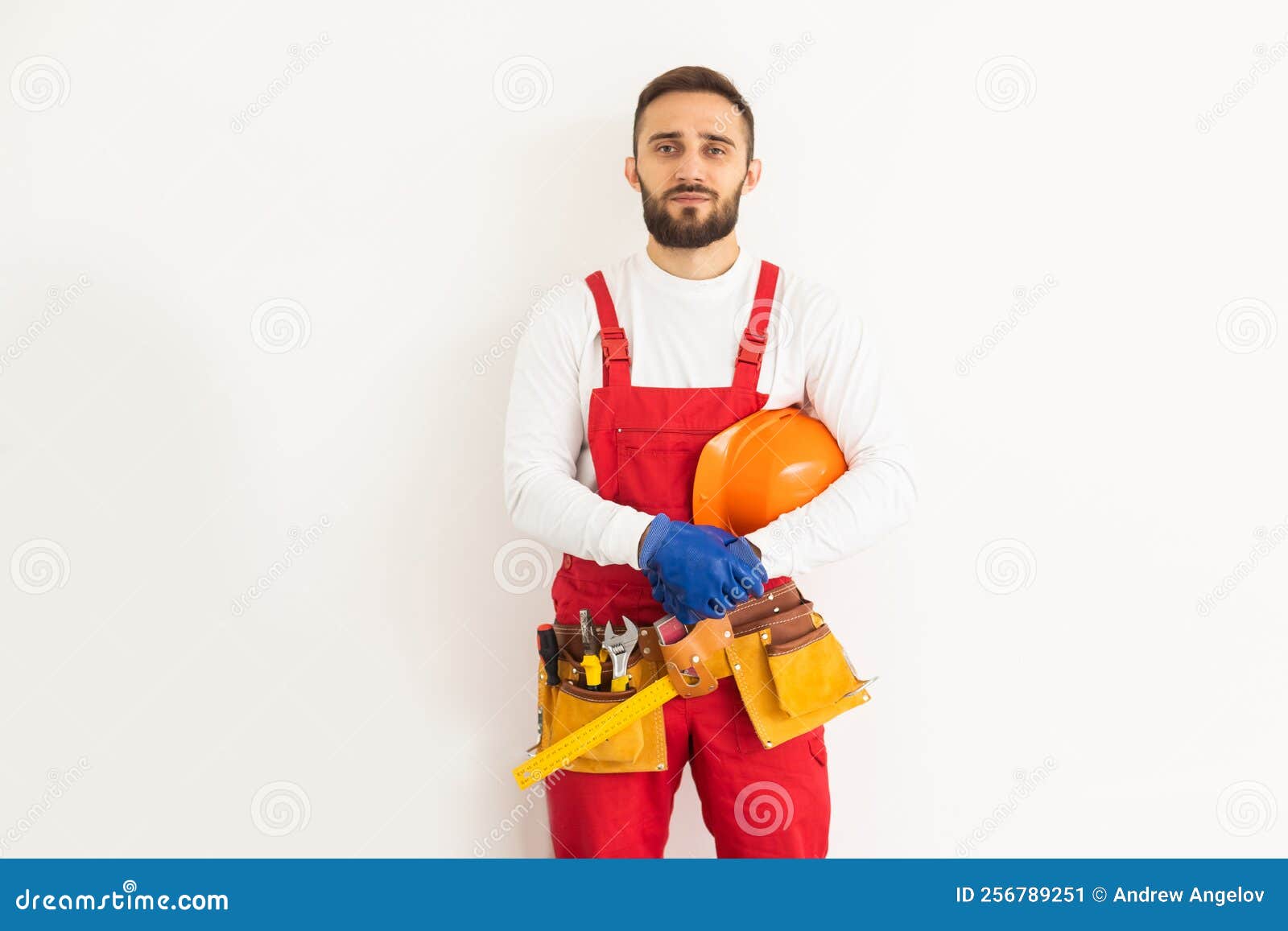 Man Builder in a Robe, Overalls on a White Background. Isolate, Copy ...