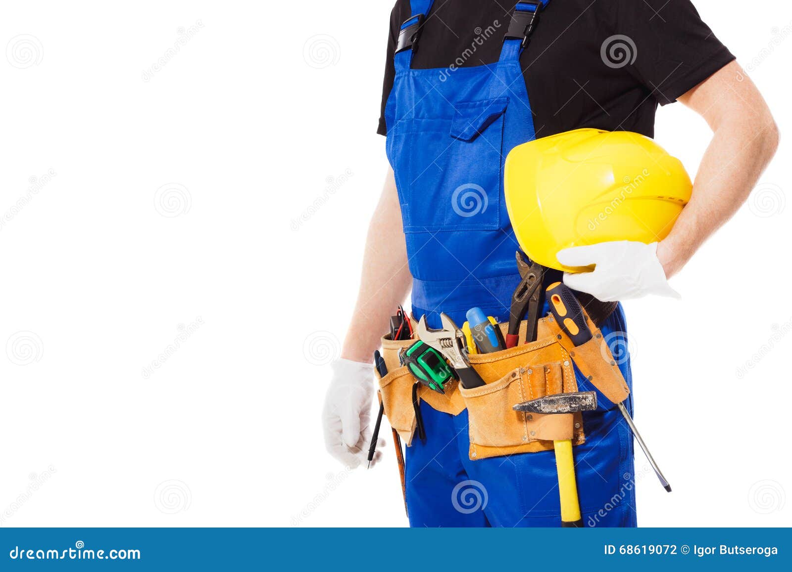 Man Builder with Set of Construction Tools, Isolated Stock Photo ...