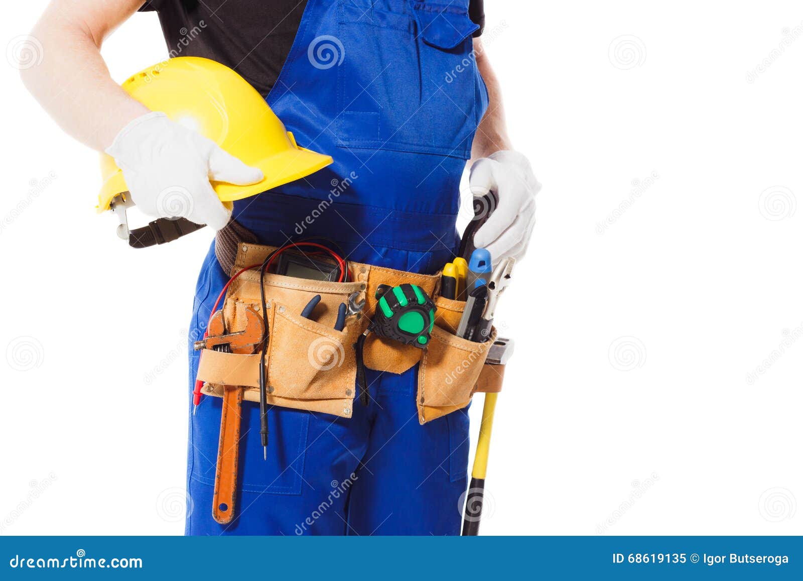 Man Builder with Set of Construction Tools, Isolated Stock Image ...