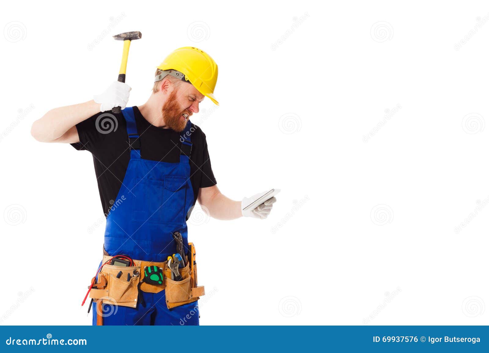 Man Builder with Set of Construction Tools, Isolated Stock Photo ...