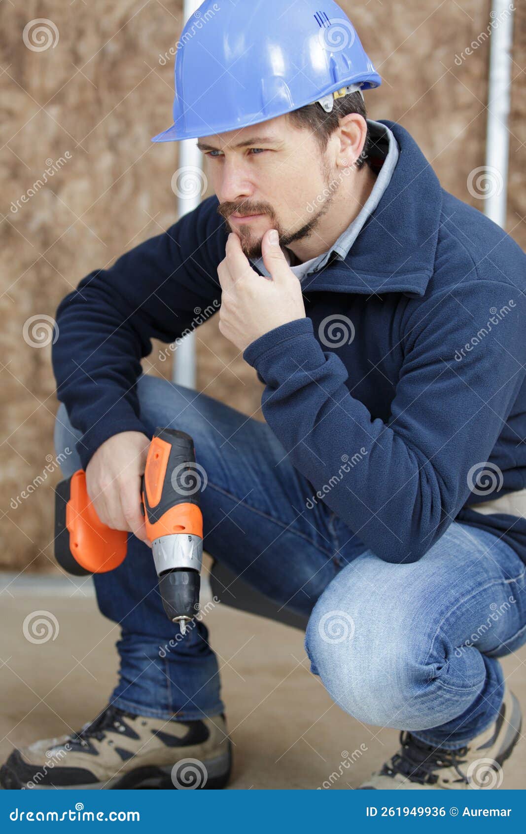 Man Builder Thinking Where To Drill Stock Photo - Image of plumber ...