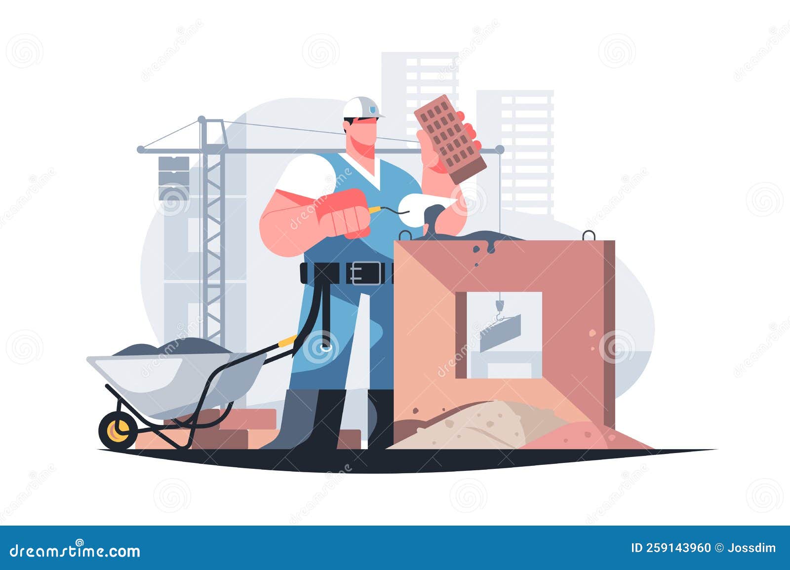 Man Builder with Trowel Laying Bricks in Wall Stock Vector ...