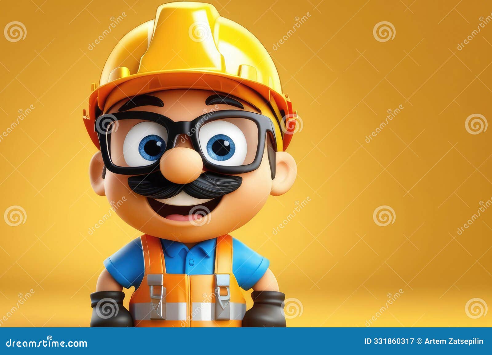 Man in Builder Uniform, 3d Illustration. Funny Illustrated Construction ...