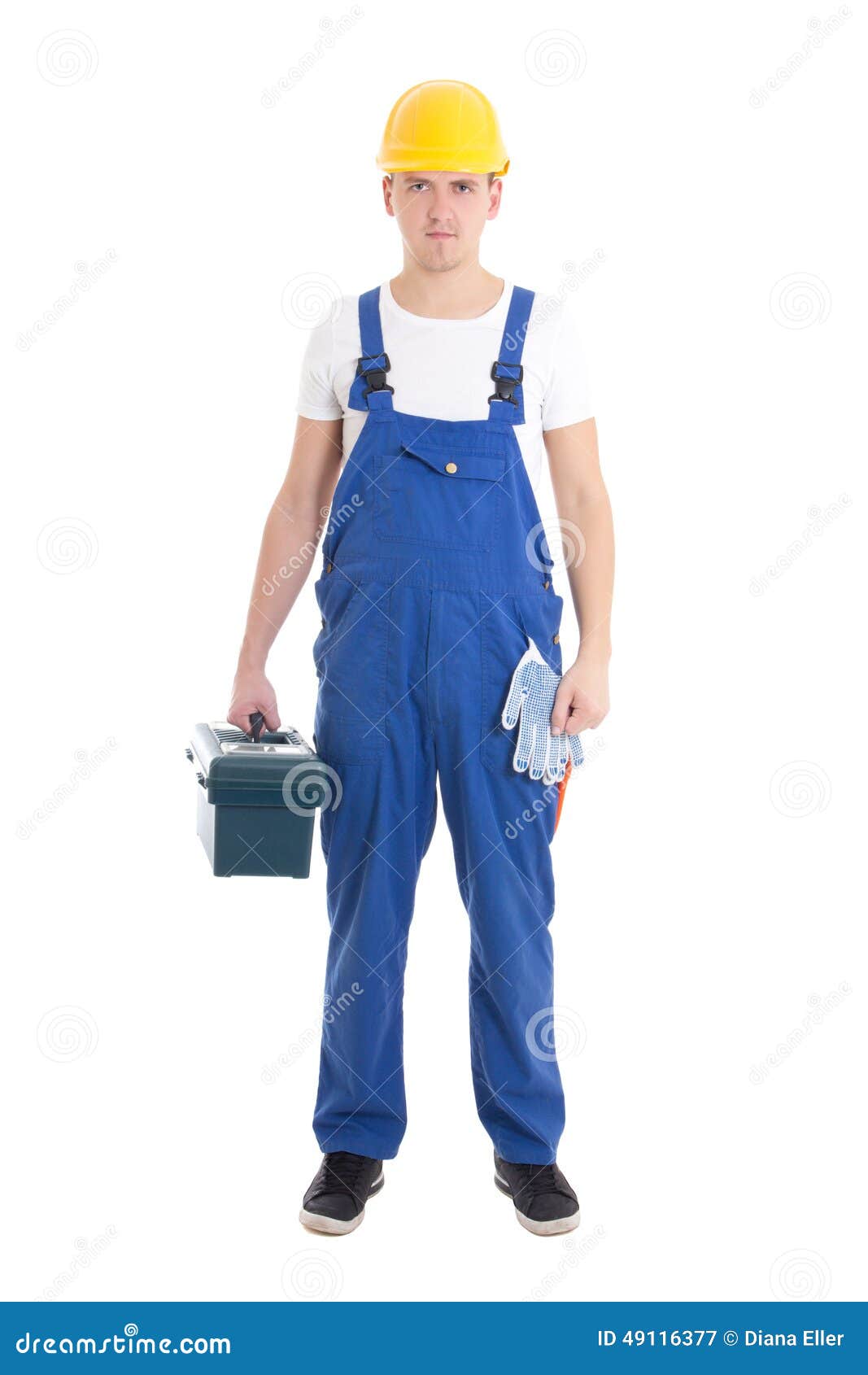 Man in Builder Uniform and Helmet with Toolbox Isolated on White Stock ...