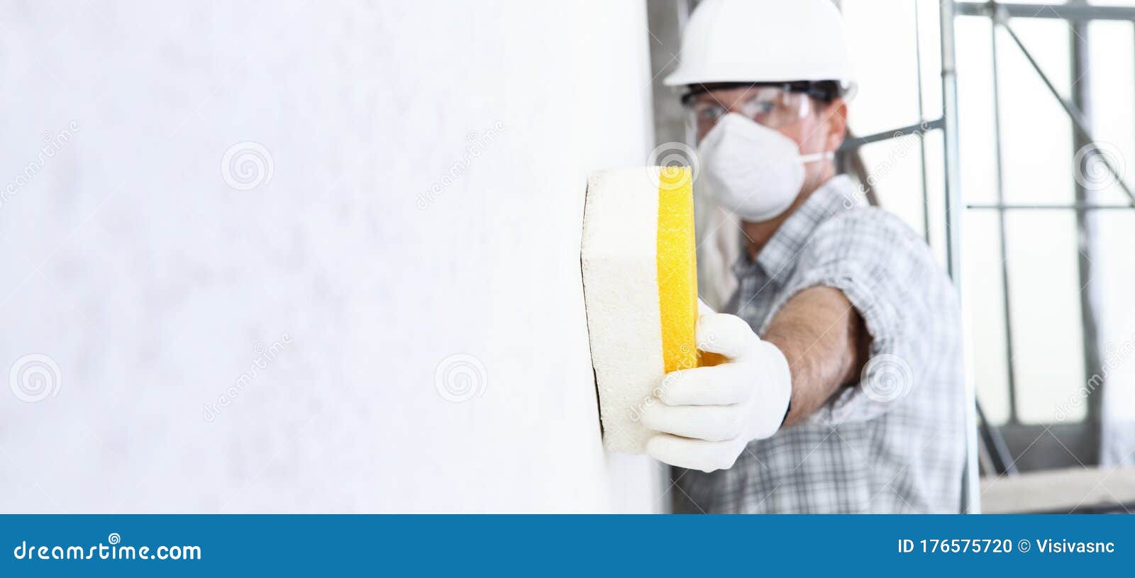 Man Builder Using a Sponge on Wall Professional Construction Worker ...