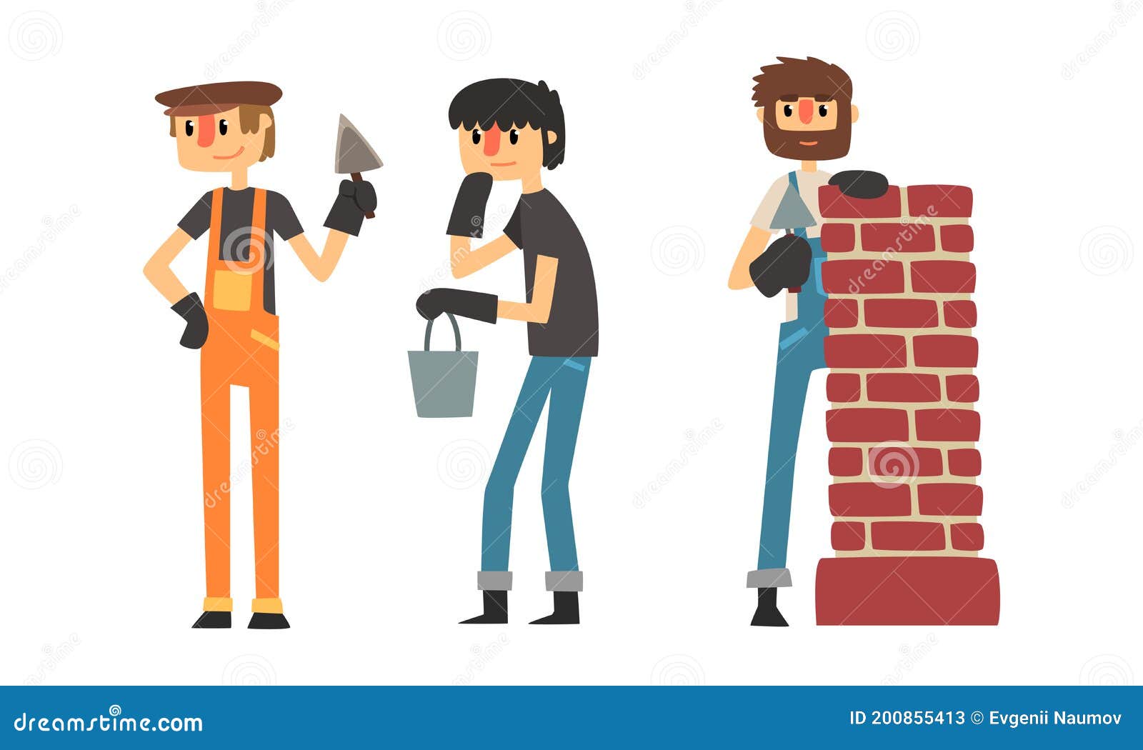 Man Builder Wearing Jumpsuit Doing Mason Work Vector Illustration Set ...