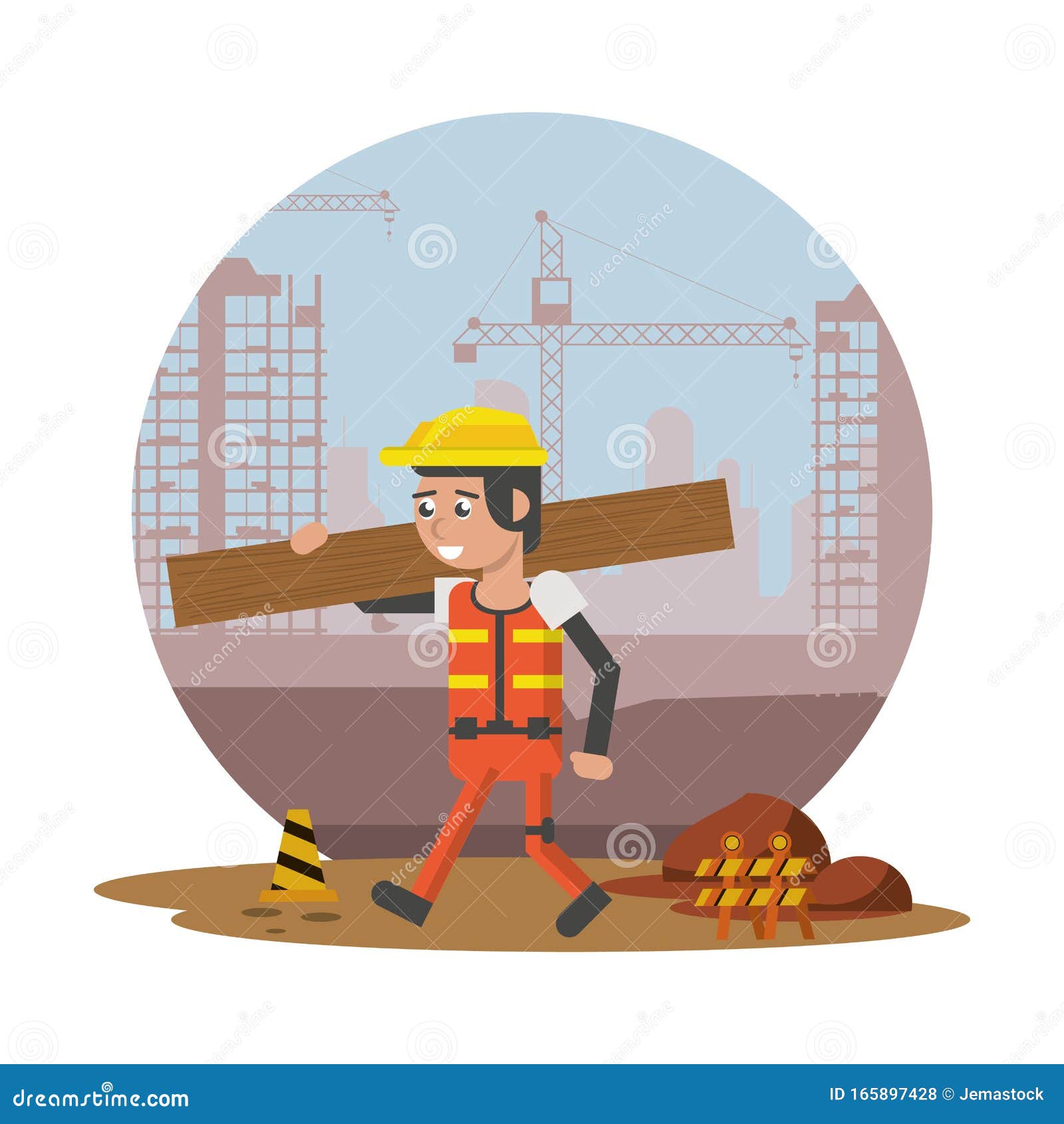 Man Builder Working Under Construction Scene Stock Vector - Illustration of hard, hardhat: 165897428